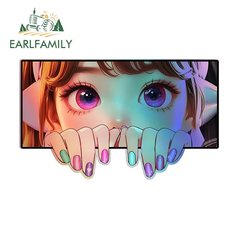 EARLFAMILY 5.1 Inch Colorful Anime Girl Eyes Slap Car Sticker ...