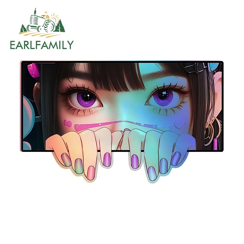 EARLFAMILY 5.1 Inch Colorful Anime Girl Eyes Slap Car Sticker ...