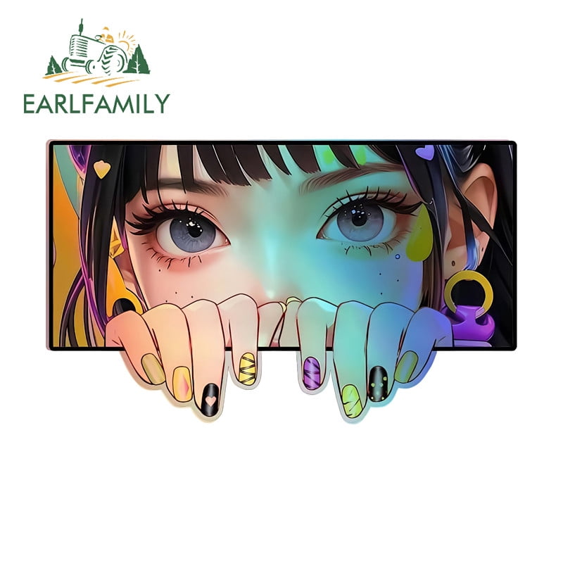 EARLFAMILY 5.1 Inch Colorful Anime Girl Eyes Slap Car Sticker ...