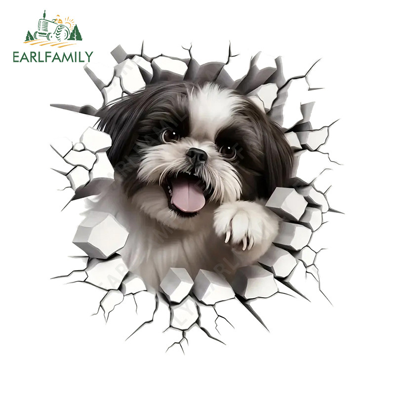 EARLFAMILY 5.1 Inch Cute Dog Tear Car Sticker Suitcase Surfboard ...