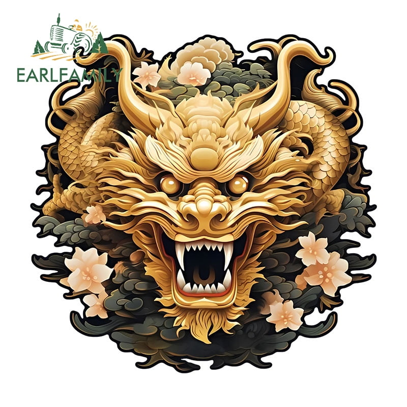 EARLFAMILY 5.1 Inch Golden Dragon Head Car Sticker Luggage Windows ...