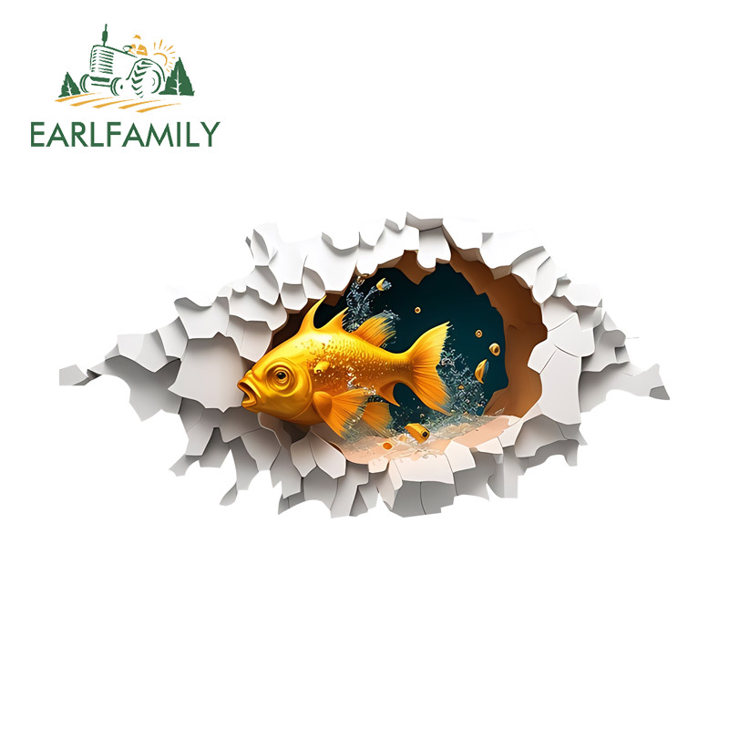EARLFAMILY 5.1 Inch Golden Fish Tear Car Stickers Creative Motorcycle ...