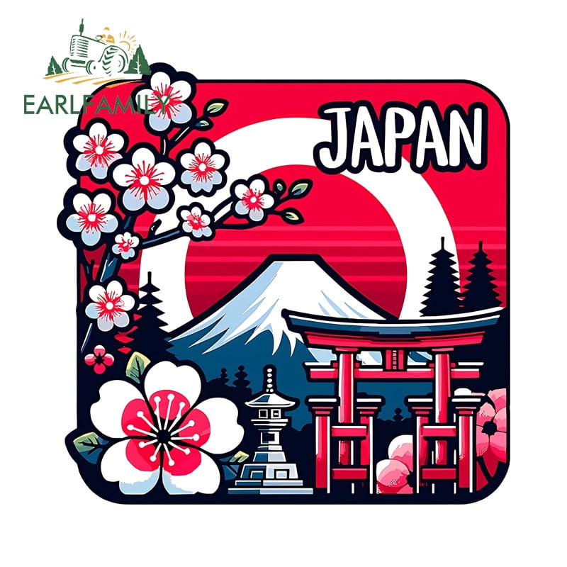EARLFAMILY 5.1 Inch Japan Construction with Cherry Blossom Car Stickers ...