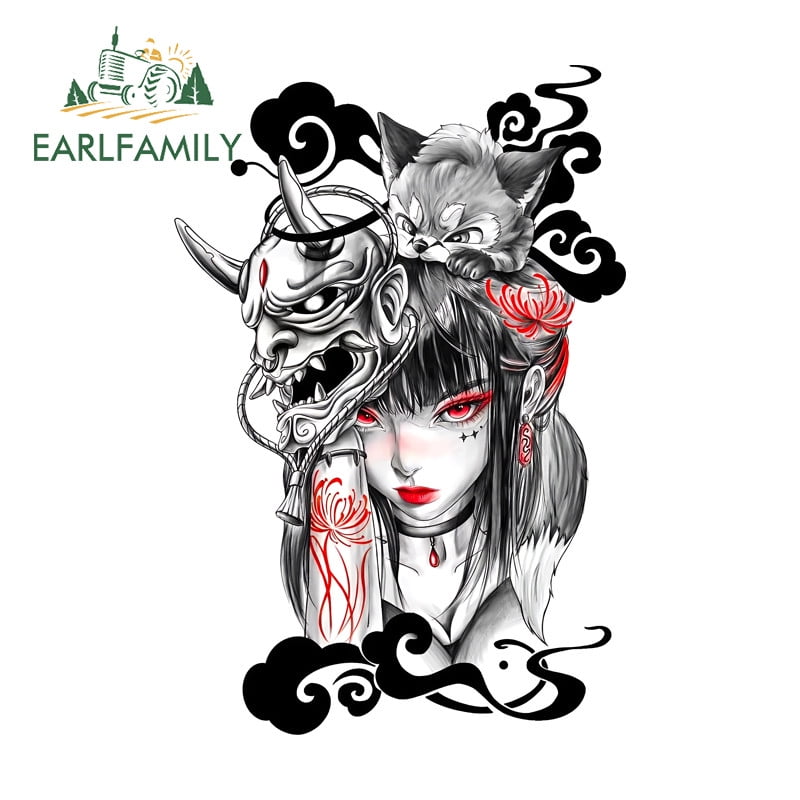 EARLFAMILY 5.1 Inch Japanese Geisha Car Sticker Personality Motorcycle ...