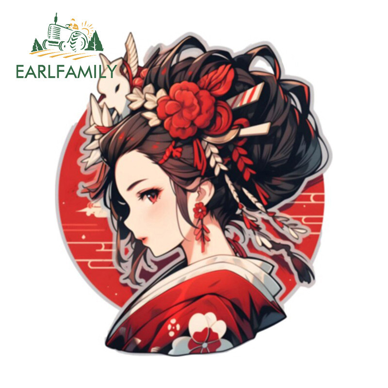EARLFAMILY 5.1 Inch Japanese Geisha Cartoon Samurai Car Sticker ...