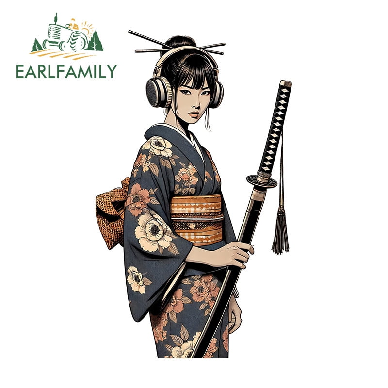 EARLFAMILY 5.1 Inch Japanese Geisha with Headphones Car Stickers ...