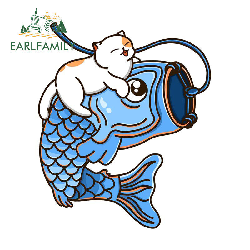 EARLFAMILY 5.1 Inch Koi Fish With Cat Car Stickers Personality ...