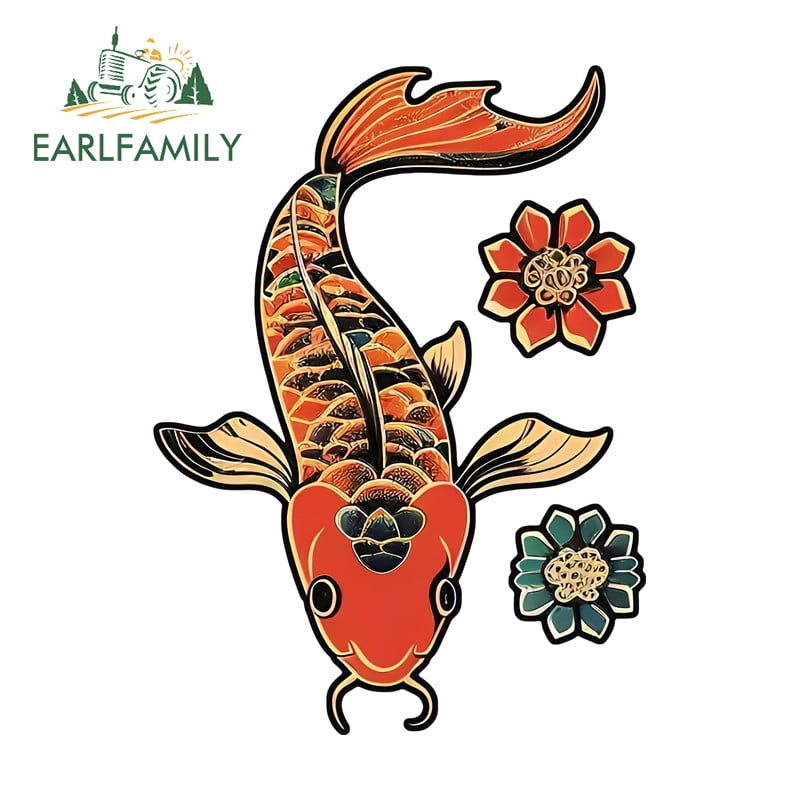 EARLFAMILY 5.1 Inch Koi Fish with Flower Car Sticker Personality ...