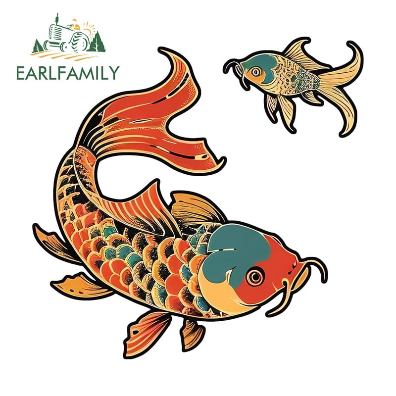 EARLFAMILY 5.1 Inch Koi Fish with Flower Car Sticker Personality ...