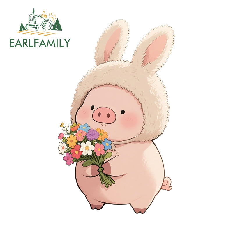 EARLFAMILY 5.1 Inch Pink Cartoon Pig Car Sticker Personality Waterproof ...