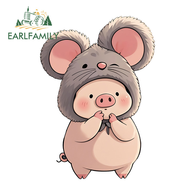 EARLFAMILY 5.1 Inch Pink Cartoon Pig Car Sticker Personality Waterproof ...