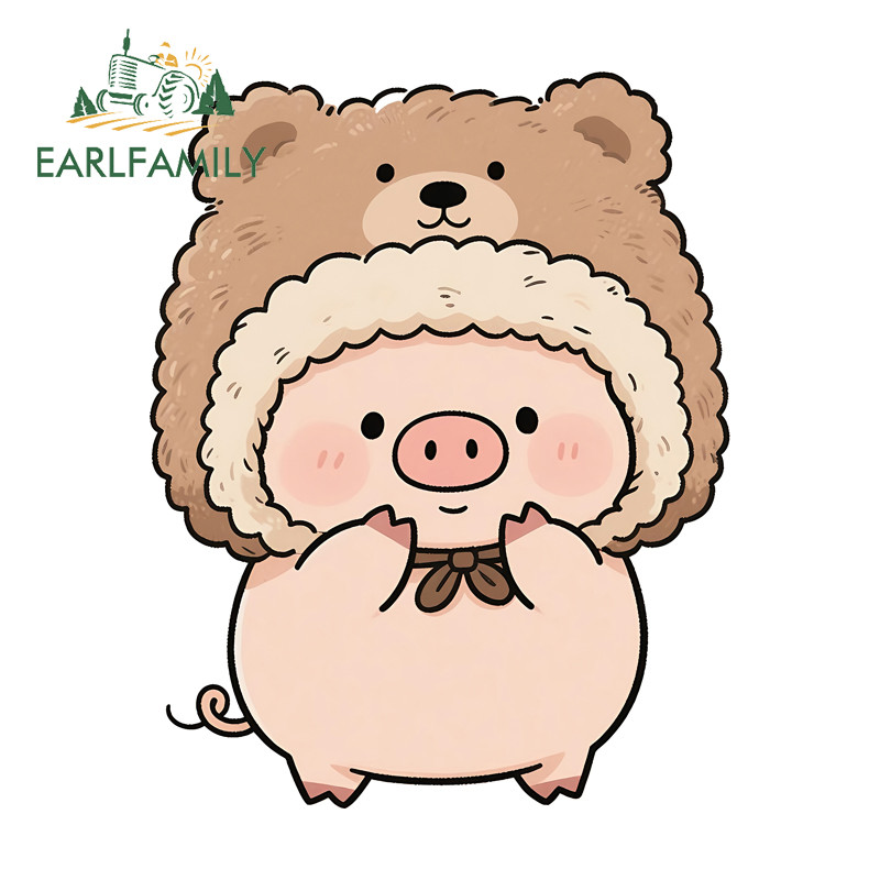 EARLFAMILY 5.1 Inch Pink Cartoon Pig Car Sticker Personality Waterproof ...