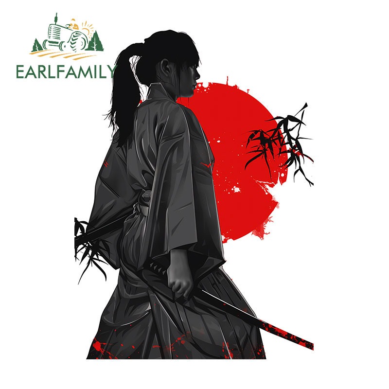 EARLFAMILY 5.1 Inch Samurai Female with Red Sun Car Sticker Scratch ...