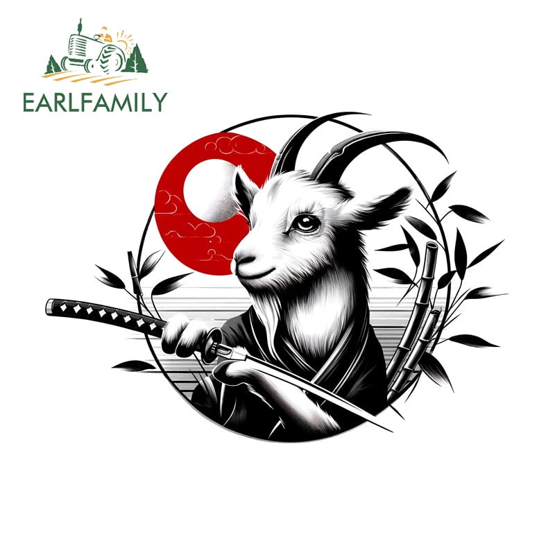 EARLFAMILY 5.1 Inch Samurai Goat with Red Sun Car Sticker Personality ...