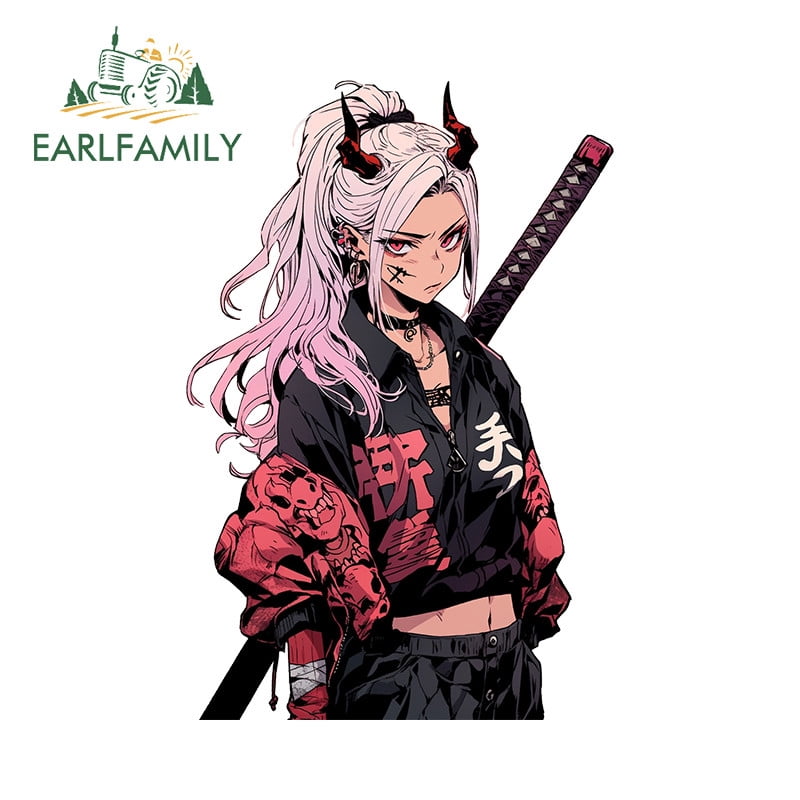 EARLFAMILY 5.1 Inch Samurai Oni Girl Car Stickers Occlusion Scratch ...