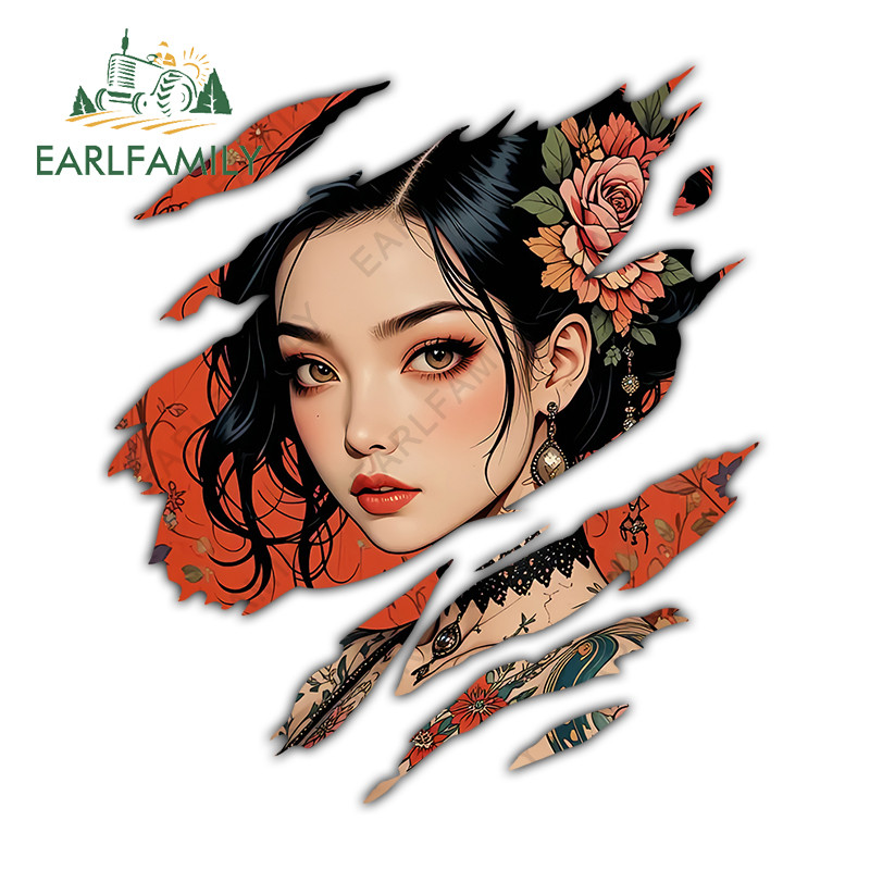 EARLFAMILY 5.1 Inch Tattoo Geisha Tear Car Sticker Waterproof ...