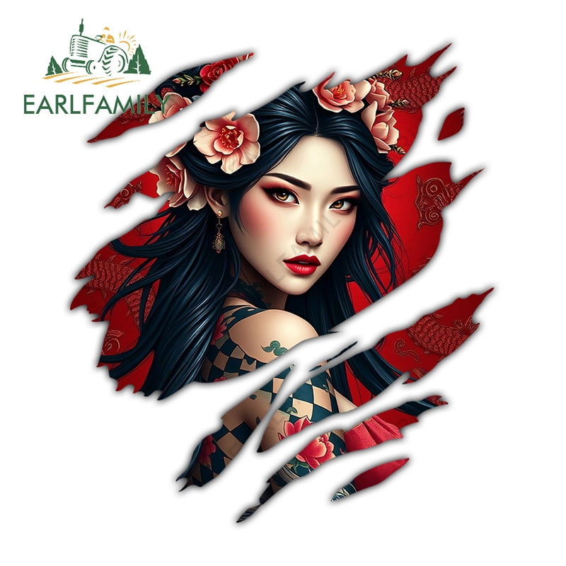 EARLFAMILY 5.1 Inch Tattoo Geisha Tear Car Sticker Waterproof ...