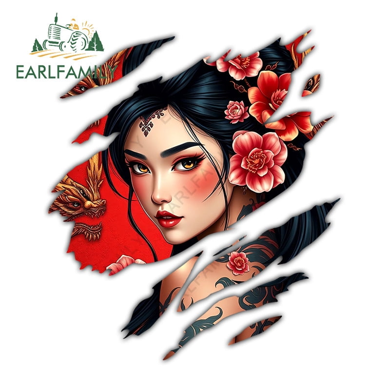 EARLFAMILY 5.1 Inch Tattoo Geisha Tear Car Sticker Waterproof ...