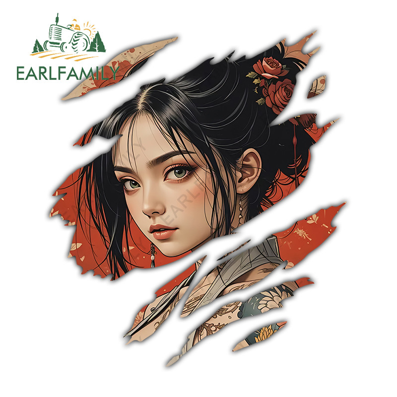 EARLFAMILY 5.1 Inch Tattoo Geisha Tear Car Sticker Waterproof ...