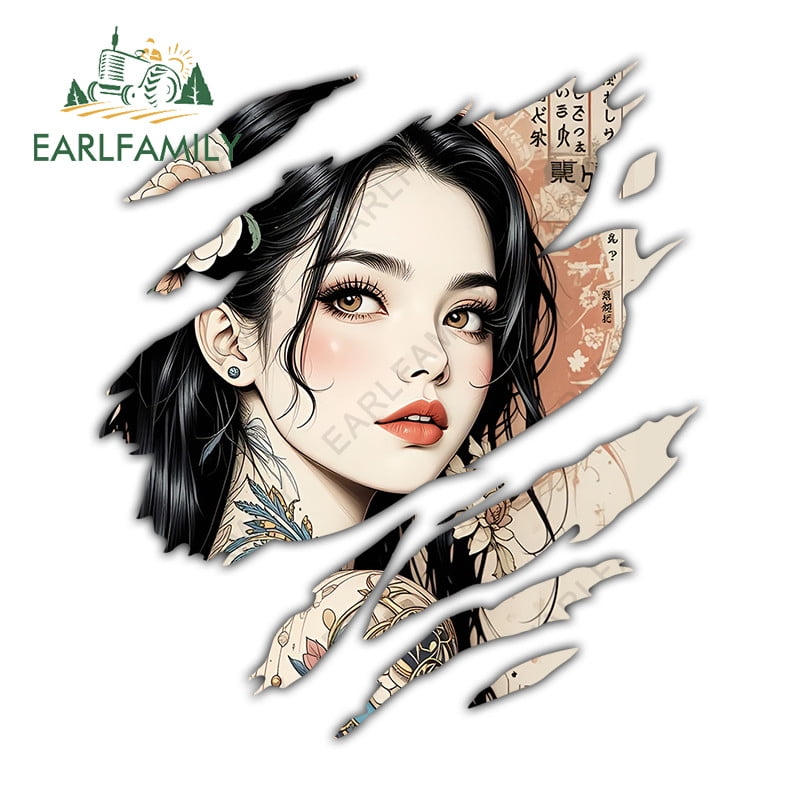 EARLFAMILY 5.1 Inch Tattoo Geisha Tear Car Sticker Waterproof ...