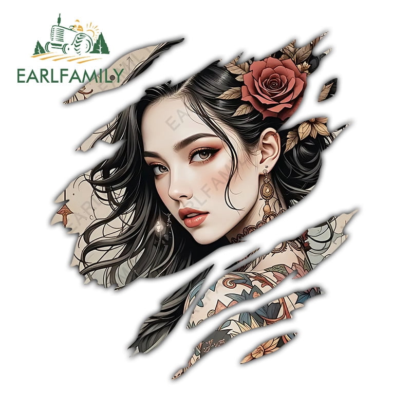 EARLFAMILY 5.1 Inch Tattoo Geisha Tear Car Sticker Waterproof ...