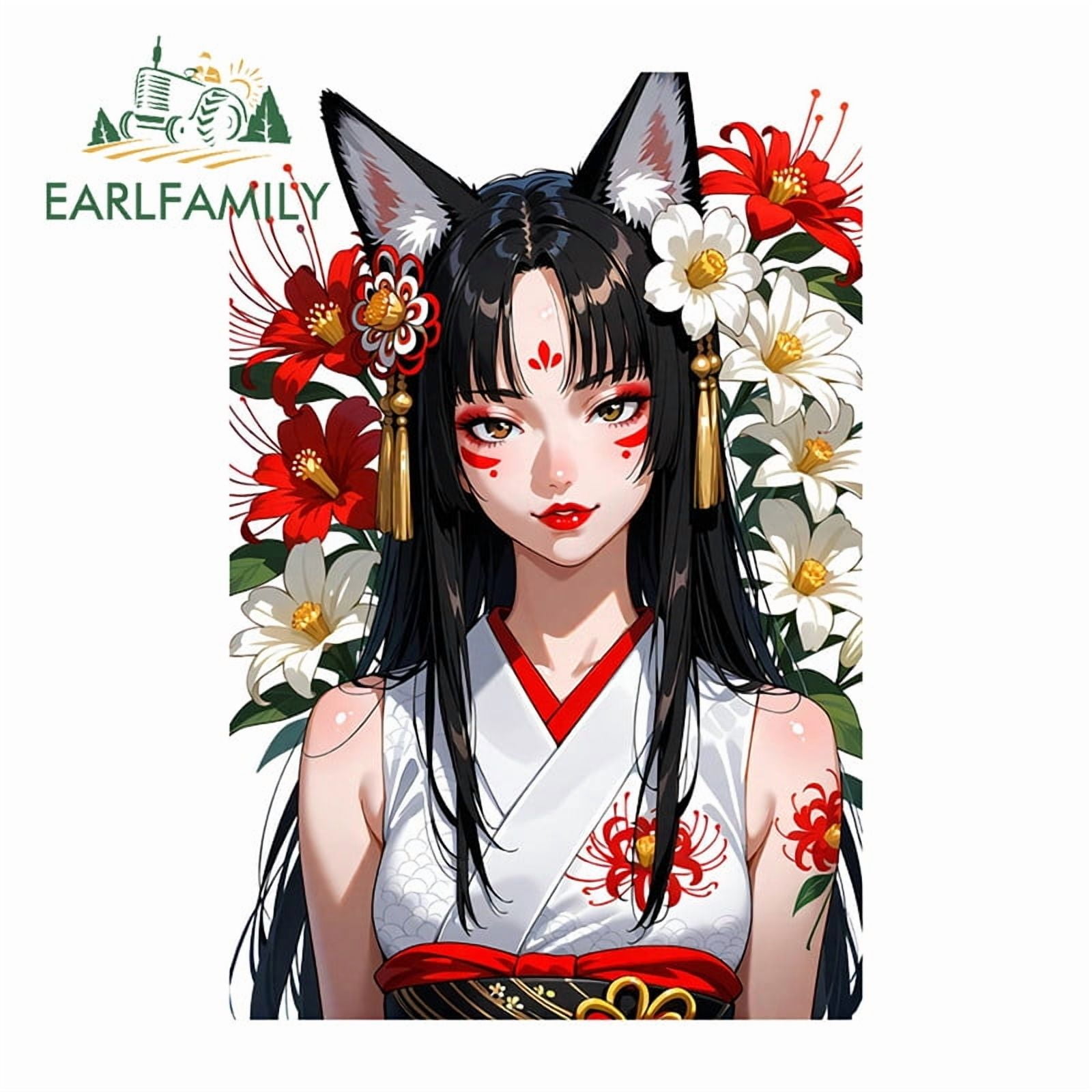 EARLFAMILY 5.1" Japanese Fox Geisha Car Stickers Campervan Surfboard ...