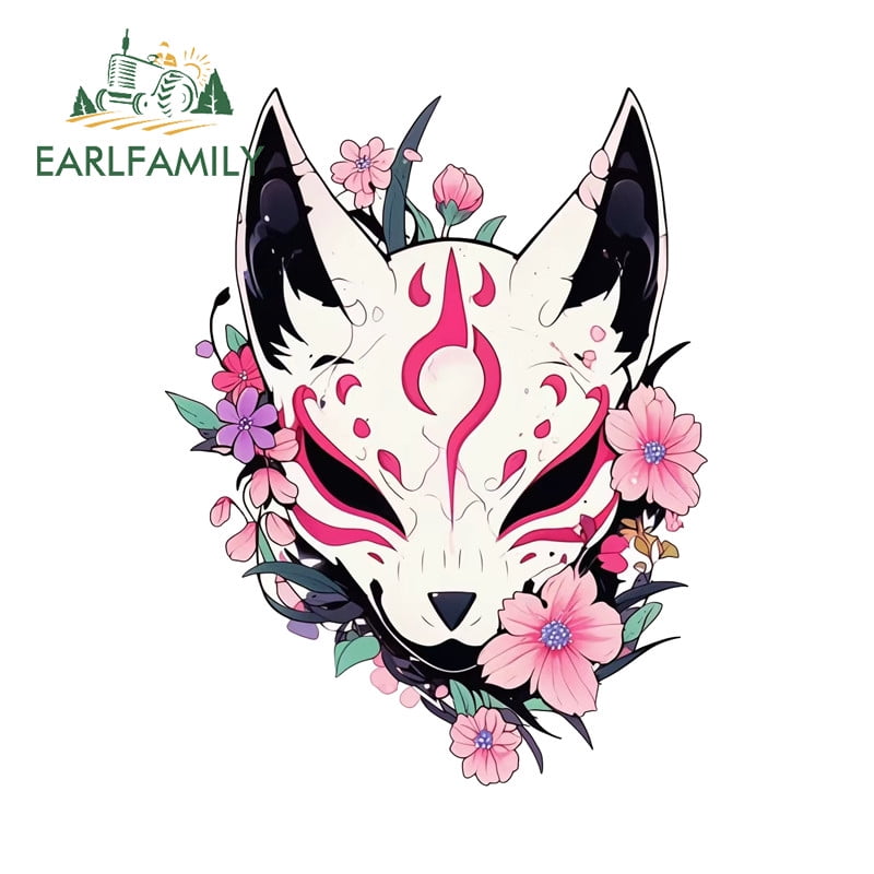 EARLFAMILY 5.1" Kitsune Fox Mask Car Stickers Fashionable Motorcycle Windshield Skateboard ...