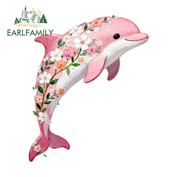 EARLFAMILY 5.1" Pink Dolphin Cartoon Car Sticker Creative Waterproof ...