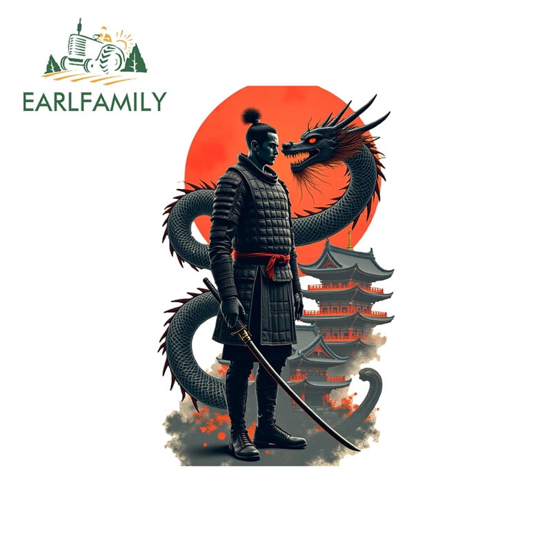 EARLFAMILY 5.1" Samurai Dragon with Red Sun Car Sticker Waterproof ...