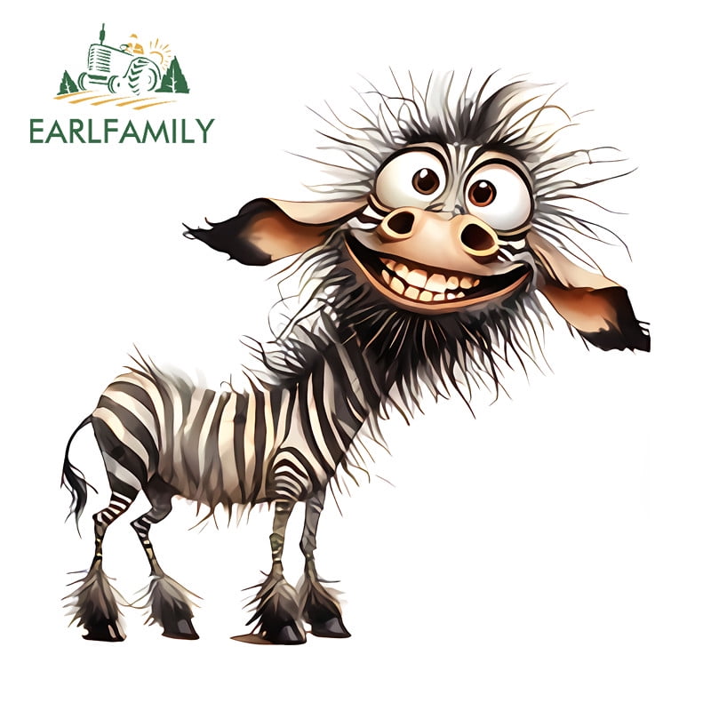 EARLFAMILY 5.1" Zebra Cartoon 3D Car Stickers Creative Funny Waterproof ...