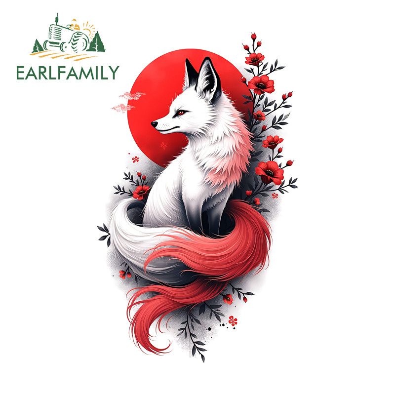 EARLFAMILY 5.1 in Fox with Red Sun Car Stickers Waterproof Scratch ...