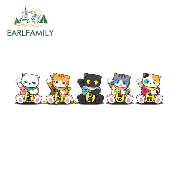 EARLFAMILY Lucky Cat Kawaii Cartoon Car Sticker Windshield Motorcycle ...