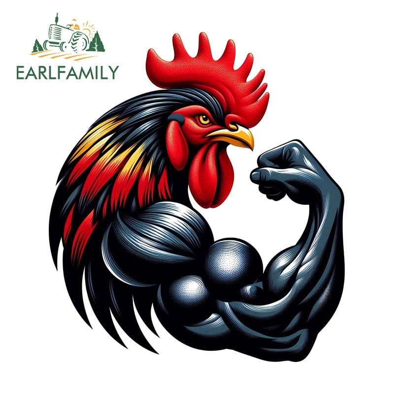 EARLFAMILY Muscular Rooster Cartoon Car Sticker Creative Occlusion ...