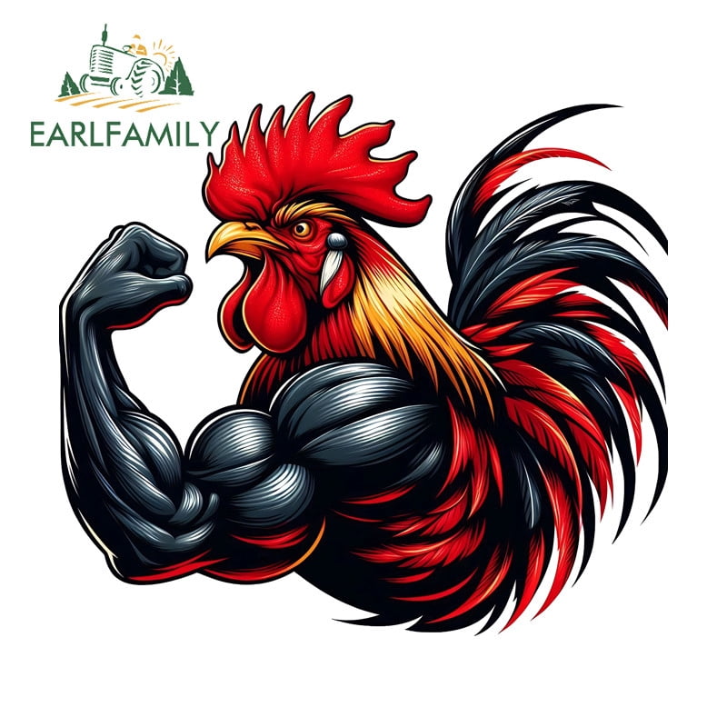 EARLFAMILY Muscular Rooster Cartoon Car Sticker Creative Occlusion ...