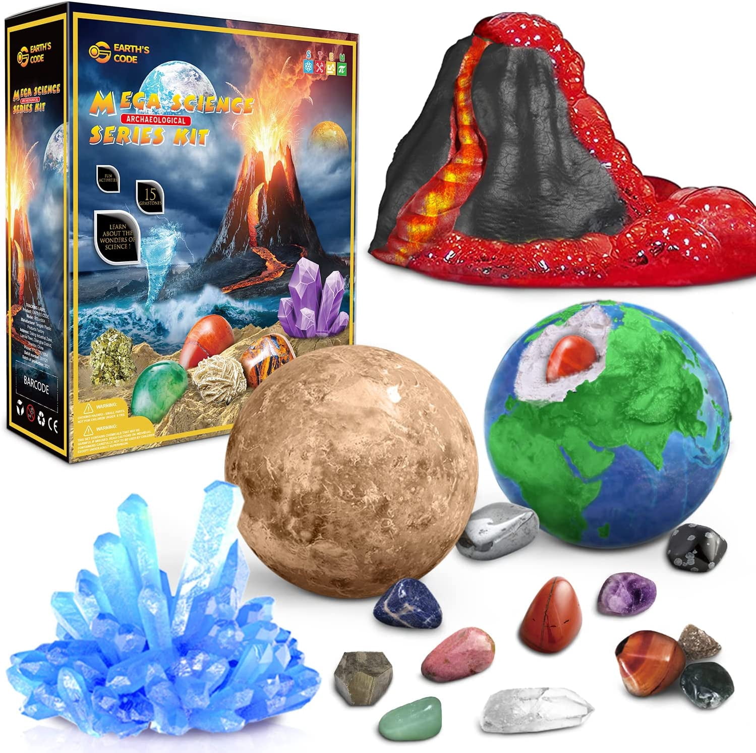 EARTH'SCODE 25PCS Science Kit - Volcano & Crystal Growing DIY STEM ...