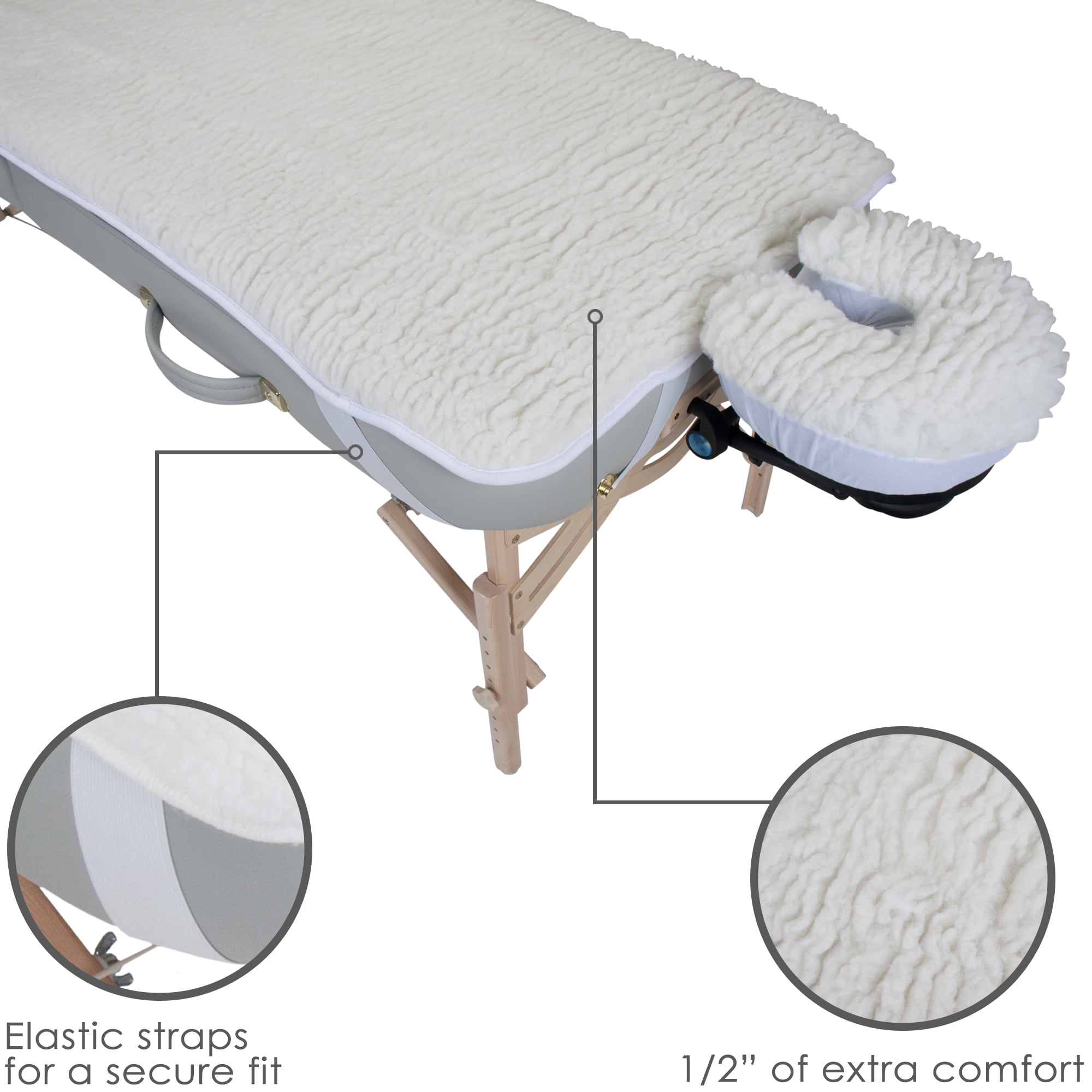 EARTHLITE Massage Table Fleece Pad Set – 1/2" Thick Woolly Fleece incl ...