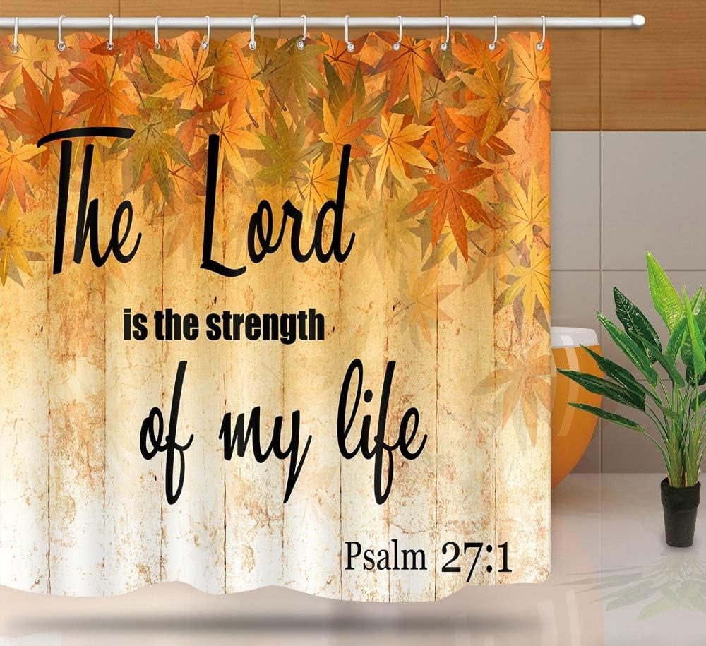 EARVO Gold Maple Leaves Shower Curtain Bible Verse Scripture Quotes ...
