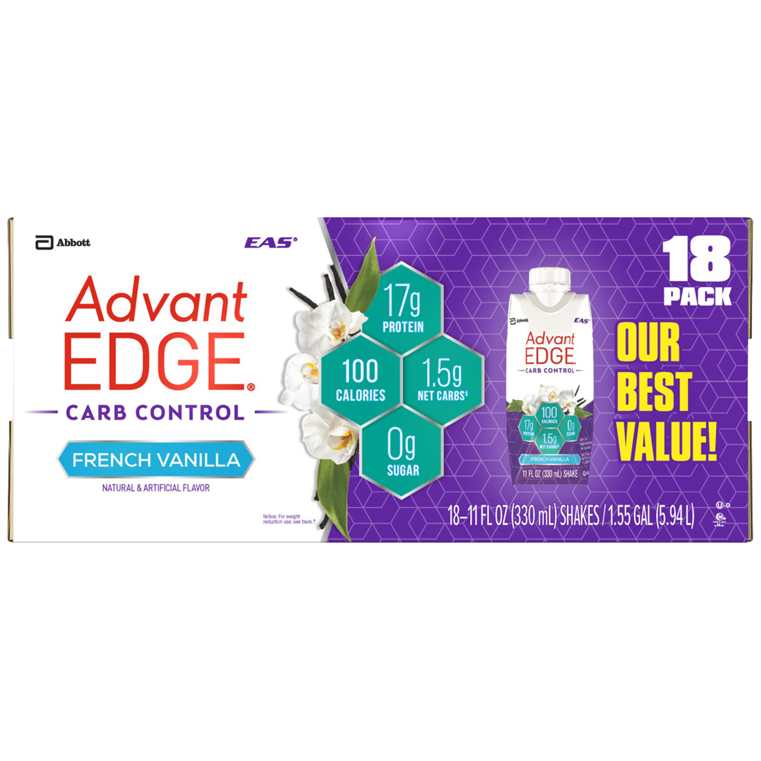 EAS AdvantEDGE Carb Control Protein Shake French Vanilla Ready-to-Drink ...