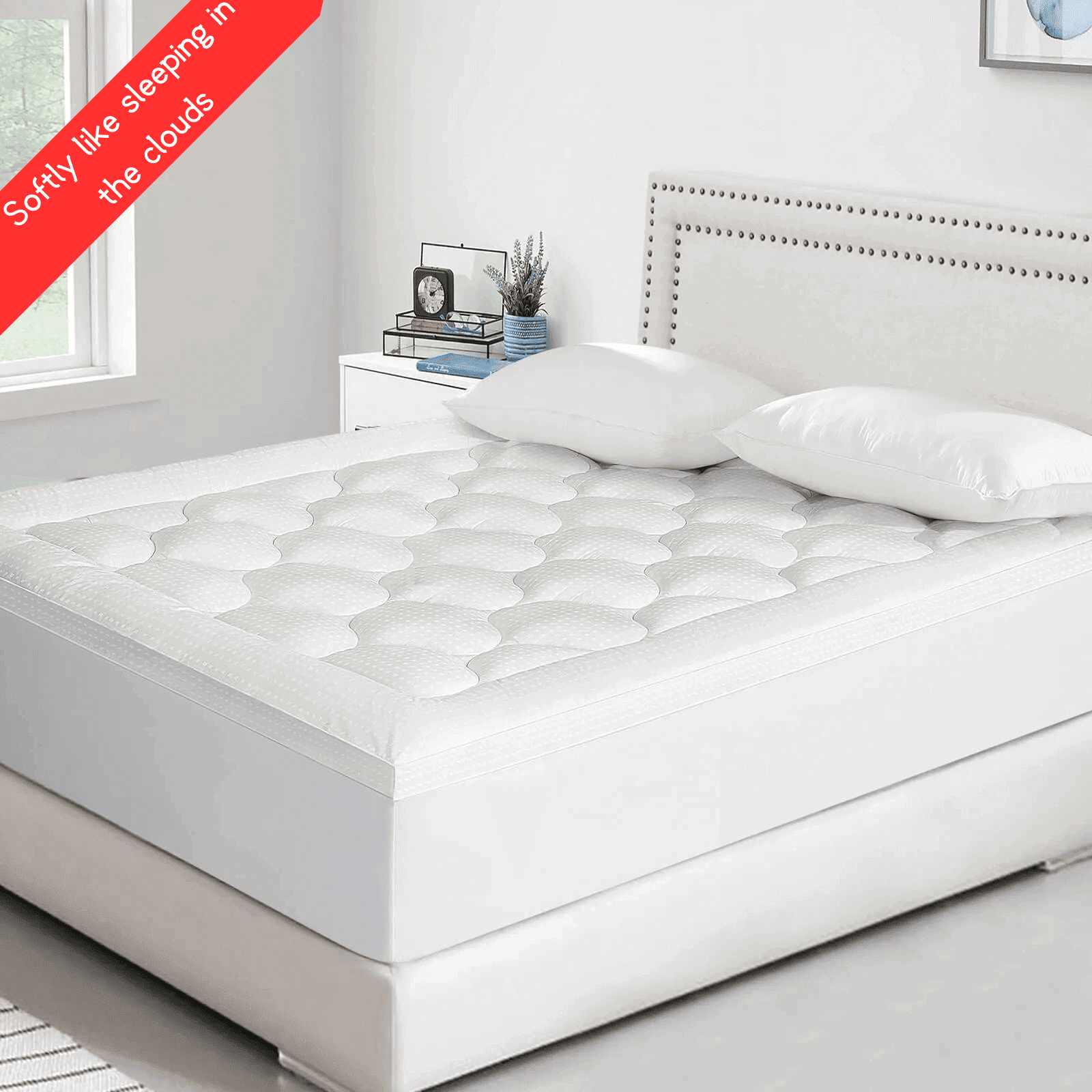 Easeland 25 Inch King Size Mattress Topper Pillow Top Mattress Cover Quilted Fitted Mattress