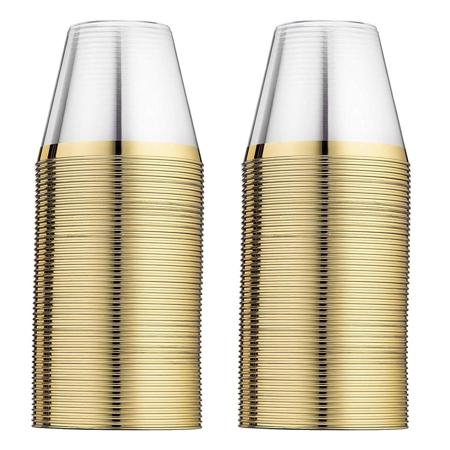 EASERCY 100 Plastic Cups TSF6 9 Oz Gold Old Fashioned Tumblers Rimmed ...