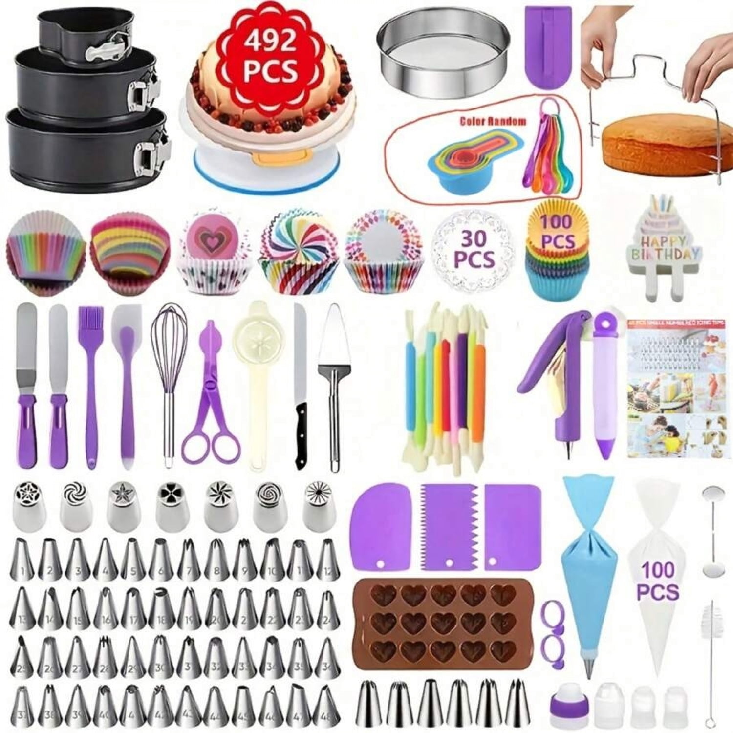 EASHZMFYTBF 492 Pcs Cake Decorating Kit with Baking Supplies- Cake ...