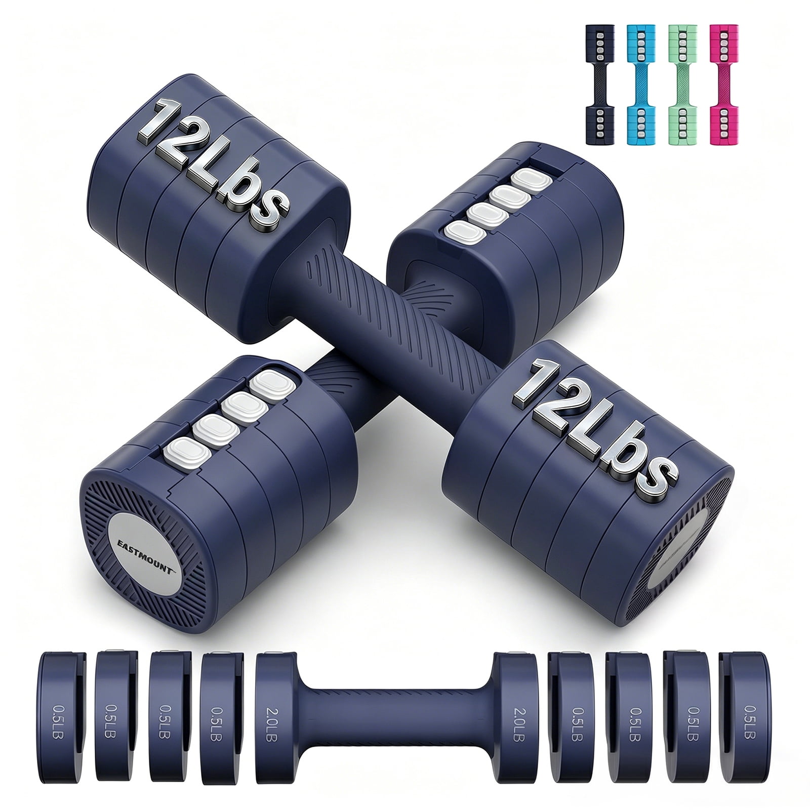 EAST MOUNT Adjustable Dumbbells, 2-6 lbs per dumbbell, 12 lbs pair, non ...