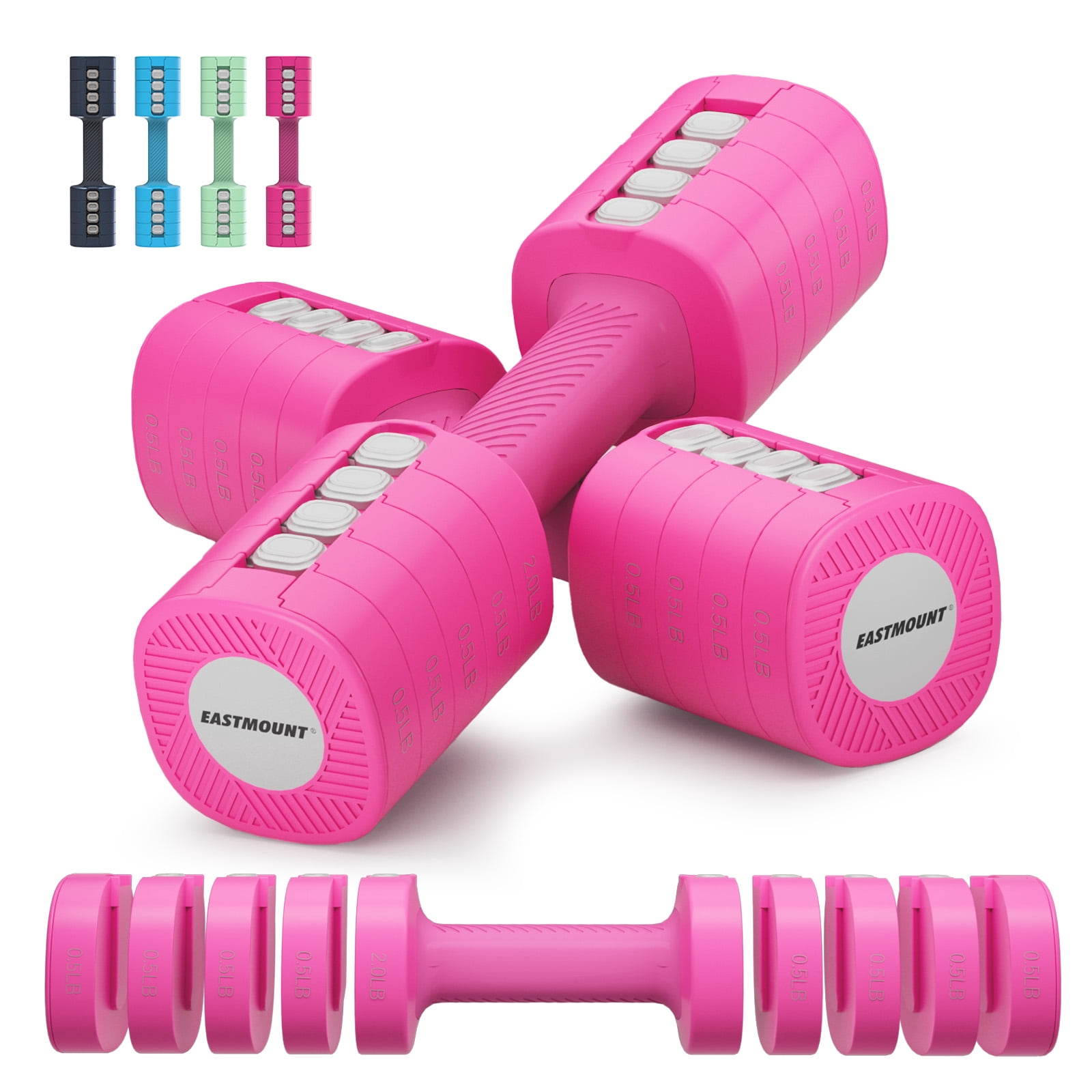 EAST MOUNT Adjustable Weight Dumbbells Set of 2 8 in 1 Hand Weights for ...