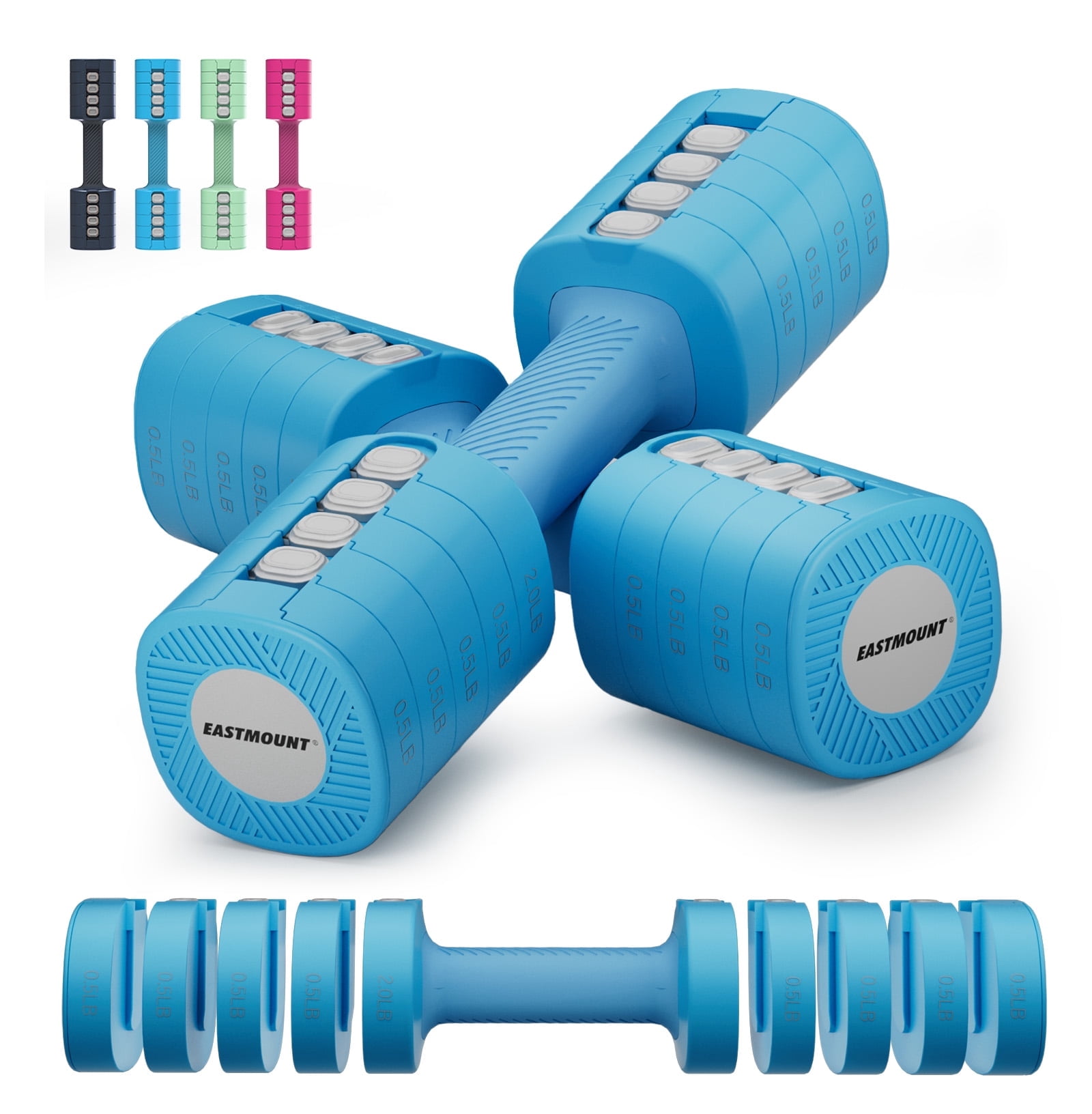 EAST MOUNT Adjustable Weight Dumbbells Set of 2 8 in 1 Hand Weights for ...