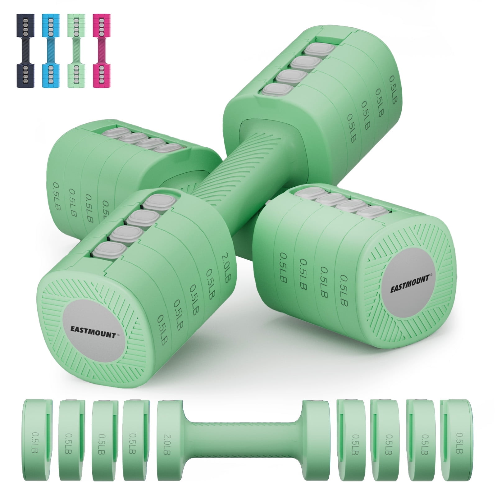 EAST MOUNT Adjustable Weight Dumbbells Set of 2 8 in 1 Hand Weights for ...