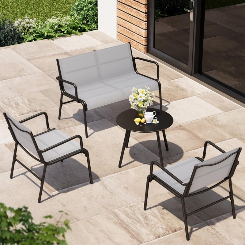 EAST OAK 4-Piece Patio Conversation Bistro Set 4 Seats Outdoor Chat ...