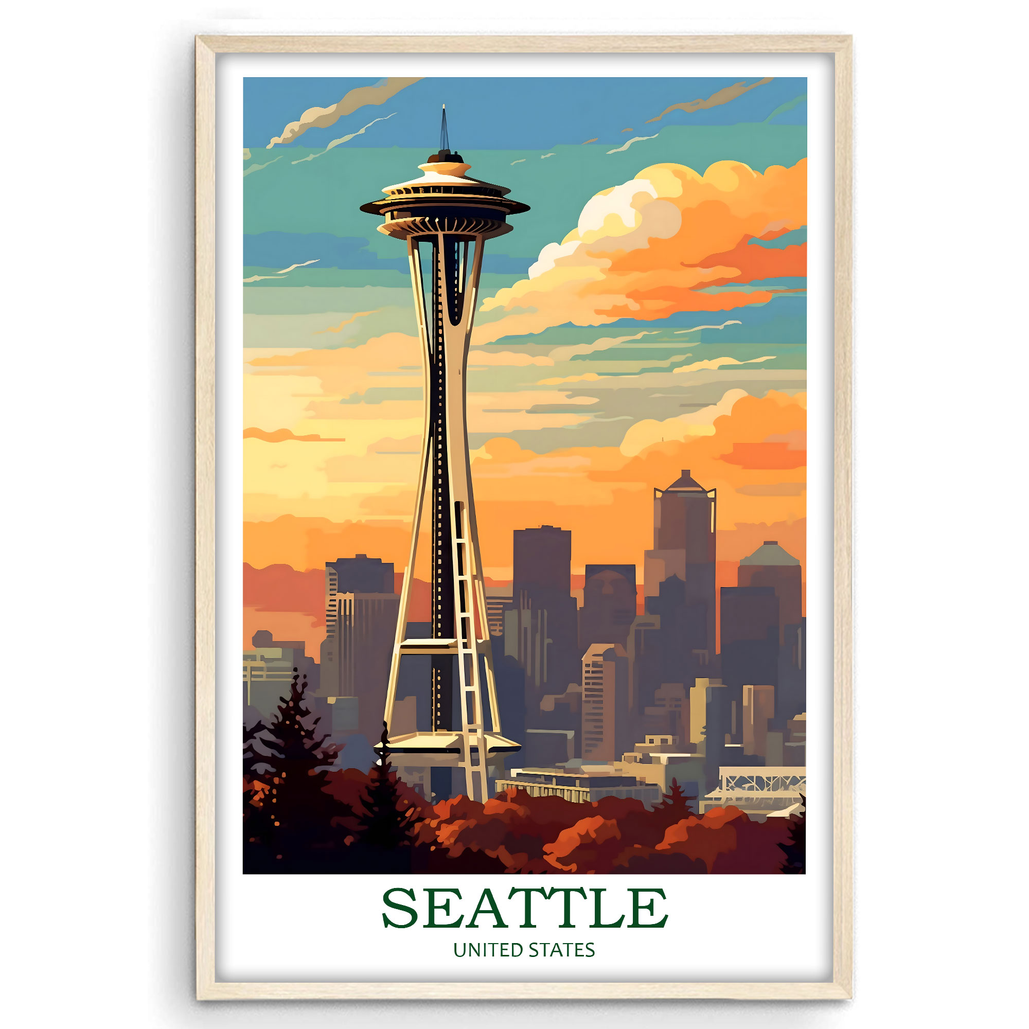 EASTERN PRINT Seattle Travel Poster, United States Wall Art, City ...