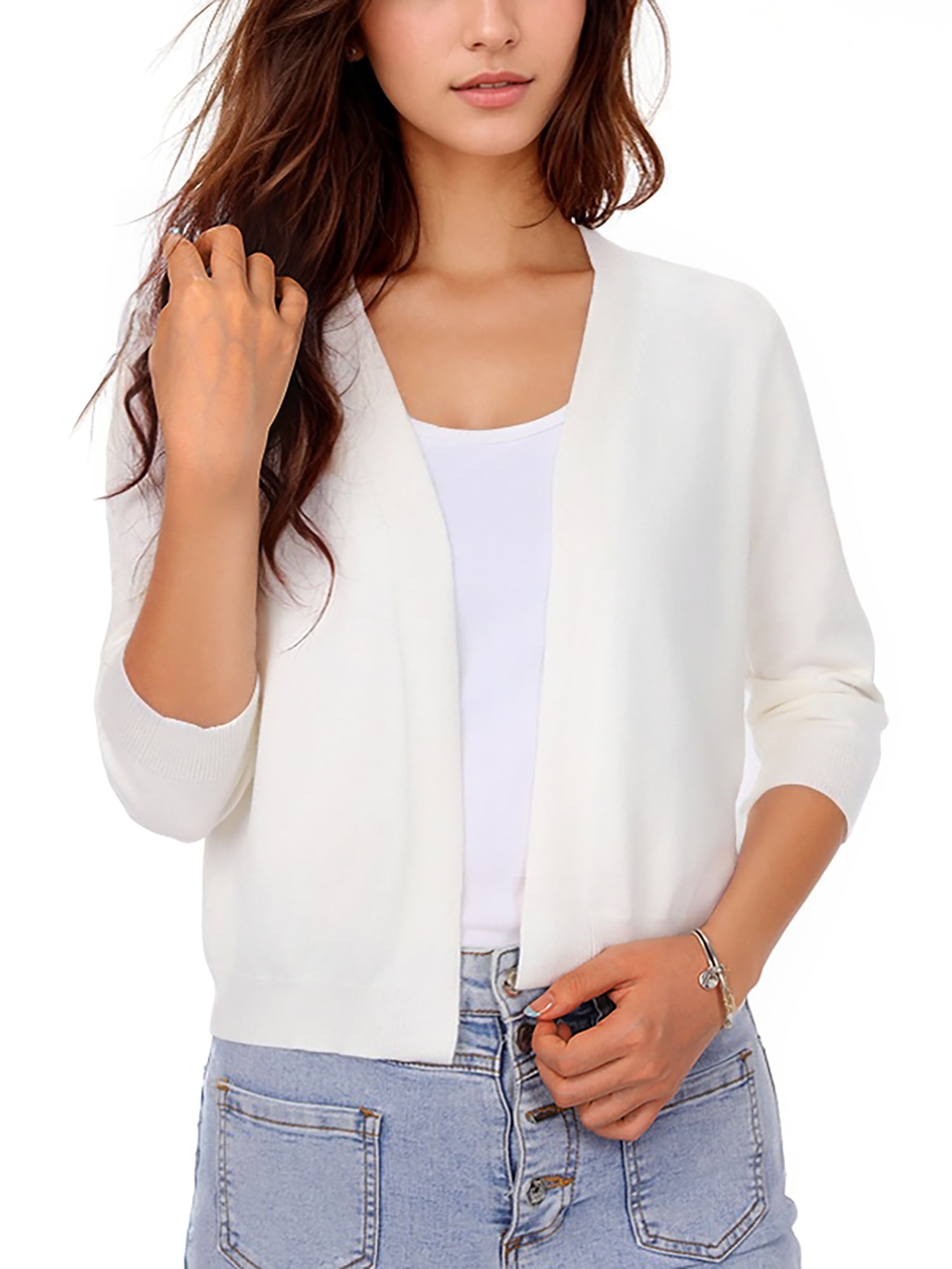 EASTHER Women's 3/4 Sleeve Cropped Cardigans Sweater Jackets Elegant ...