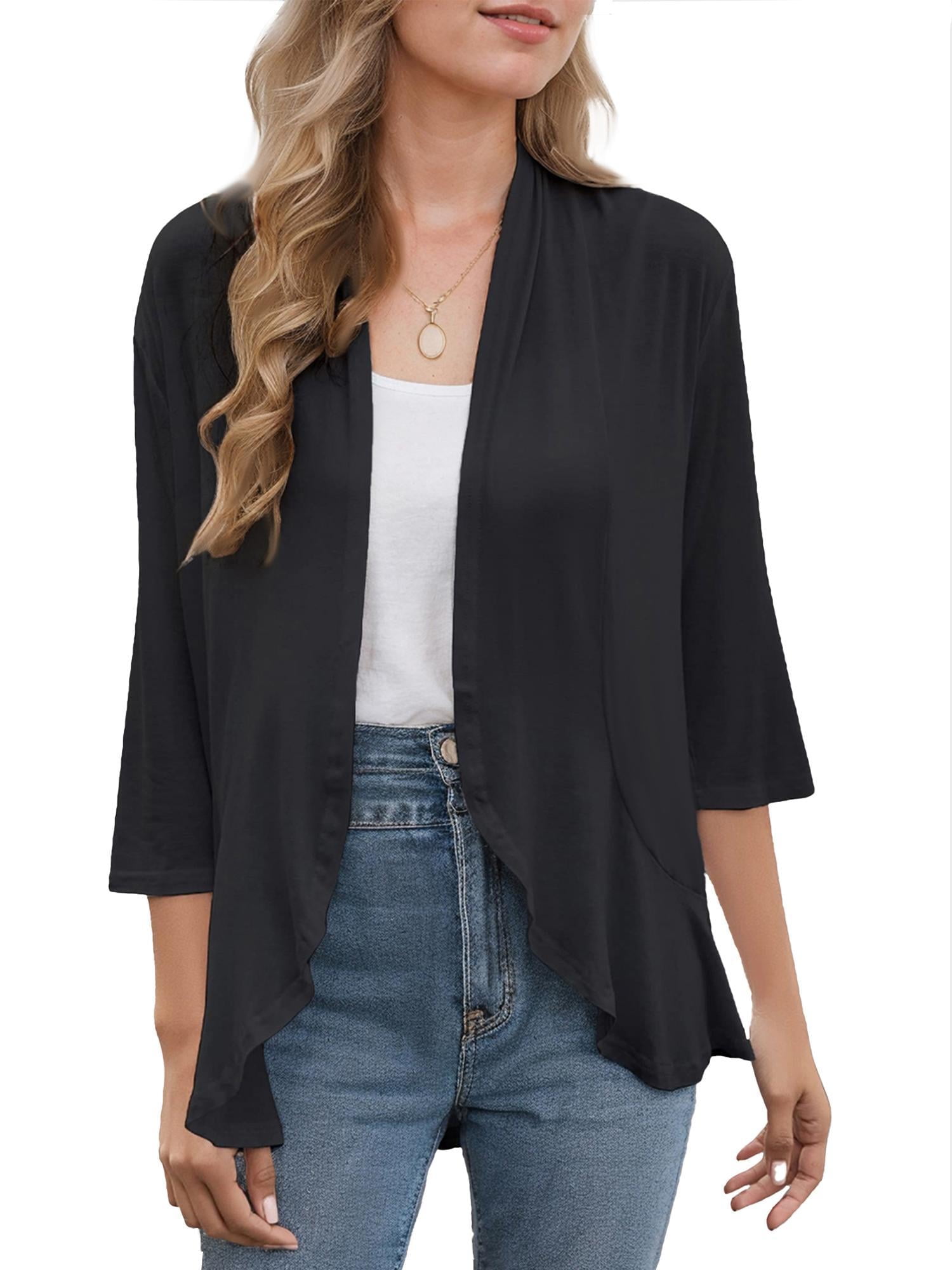 EASTHER Women's Cardigans Summer Flowy 3/4 Sleeves Open Front ...