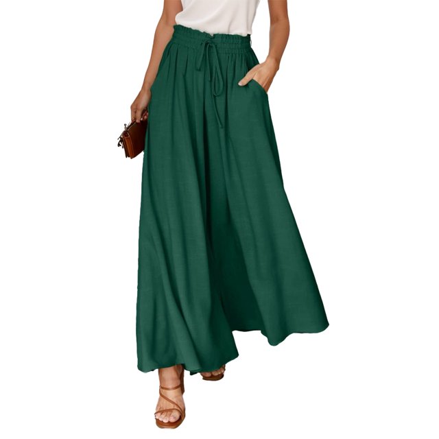 Easther Womens Chiffon Dress Beach Wide Leg Palazzo Pants Elastic